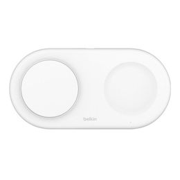 Belkin Wireless Charger &raquo;BOOST CHARGE PRO 2in1 Ladepad Qi2 15 Watt&laquo; wei&szlig; Kunststoff Kompaktes Modell mit USB-C-Eingang l&auml;sst sich leicht in einer Tasche 