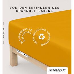 Schlafgut Spannbettlaken &raquo;PURE BOXSPRING in Gr. 90x200, 140x200 oder 180x200, f&uuml;r Boxspringbett&laquo; aus Bio-Baumwolle, f&uuml;r Matratzen bis 40 cm H&ouml;he, Bettlaken gelb
