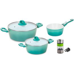 Genius Kochtopf »Cerafit Revolution« Set, 2x Topf mit Deckel Ø 22, Ø 26, 1x Stielkasserolle Ø 18, 1x Gewürzmühle, 7 Stk. tlg. Edelstahl 18/10 aqua...