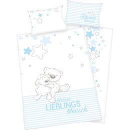 Baby Best Babybettw&auml;sche &raquo;Kleiner Lieblingsmensch&laquo; mit niedlichem Teddy-Motiv und Schriftzug blau Obermaterial: 100% Baumwolle B/L: 100 cm x 135 cm