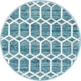 MyFlair M&Ouml;BEL & ACCESSOIRES Teppich &raquo;Titan Trellis&laquo; rund 13 mm H&ouml;he Kurzflor, gewebt, modernes geometrisches Design blau/elfenbeinfarben...