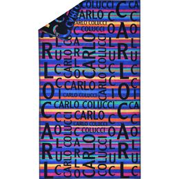 Carlo Colucci Strandtuch &raquo;Matteo&laquo; in auff&auml;lliger Jacquard-Optik und Schriftz&uuml;gen blau-pink Obermaterial: 100% Baumwolle B/L: 100 cmx180 cm