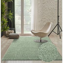 the carpet Teppich &raquo;Foxy&laquo; rechteckig 30 mm H&ouml;he Wohnzimmer Teppich Hochflor waschbar rutschfest gr&uuml;n Obermaterial: 100% Polypropylen B : 120 cm 1...