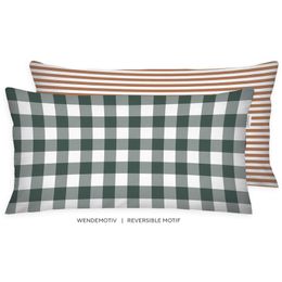 Tom Tailor HOME Kissenbezüge »new bedroom, Classic Check, 40x40cm oder 40x80cm« Wendedesign mit Markenreißverschluss Forest & Rusty Red...