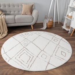 Paco Home Teppich &raquo;Luton 661&laquo; rund 12 mm H&ouml;he Kurzflor, modernes Rauten Muster, Scandi Design, Wohnzimmer, Esszimmer Creme Obermaterial: 100%...