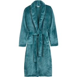 Good Morning Bademantel »Bathrobe uni« Packung, 1x Bademantel, 1 Stk. Schalkragen, Gürtel, Taschen, Damen & Herren, Velours, Glanz Petrol XS/S...