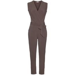 Lascana Overall mit Bindeg&uuml;rtel, aus knitterfreier Ware, eleganter Jumpsuit in Wickeloptik, b&uuml;gelfrei grau 36, N-Gr Overall