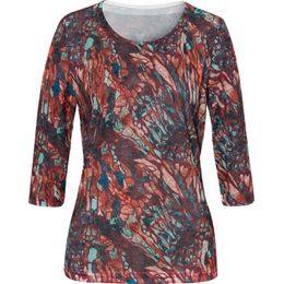 CR&Eacute;ATION L Damen 3/4-Arm-Shirt mit Druck-Dessin bordeaux-blaugr&uuml;n-bedruckt Gr&ouml;&szlig;e 50