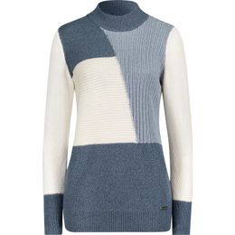 CR&Eacute;ATION L Damen Langarm-Pullover mit Color-Blocking-Muster rauchblau-ecru-meliert Gr&ouml;&szlig;e 40