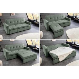 Riess Ambiente Ausziehbares Schlafsofa SMART 180cm grün Cord 2-Sitzer Couch mit Nosagfederung Riess-Ambiente Wohnzimmer Landhaus Modern Skandinavisch