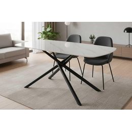 Riess Ambiente Design Esstisch OSAKA 160cm wei&szlig; Keramik schwarz Sterngestell Metall Riess-Ambiente Esszimmertisch rechteckig 6 Personen Modern