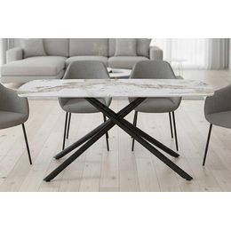 Riess Ambiente Design Esstisch OSAKA 160cm wei&szlig; schwarz Pandora Keramik Sterngestell Metall Riess-Ambiente Esszimmertisch rechteckig 6 Personen Modern