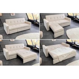 Riess Ambiente Ausziehbares Schlafsofa SMART 180cm beige Cord 2-Sitzer Couch mit Nosagfederung Riess-Ambiente Wohnzimmer Landhaus Modern Skandinavisch