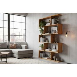 Riess Ambiente Massives Regal Snake 180cm natur Akazienholz B&uuml;cherregal mit f&uuml;nf B&ouml;den Riess-Ambiente