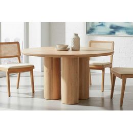 Riess Ambiente Runder Esstisch Art DECO 140cm natur Mangoholz massiv mit Säulenfüßen Riess-Ambiente Esszimmertisch Küchentisch Säulentisch 4 Personen