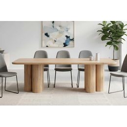 Riess Ambiente Massiver Esstisch Art DECO 240cm natur Mangoholz mit Säulenfüßen Riess-Ambiente Konferenztisch Esszimmertisch Küchentisch Säulentisch rechteckig 2...