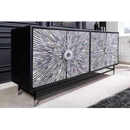 Riess Ambiente Design Sideboard HERITAGE 160cm schwarz grau weiß Mosaik-Intarsien Kunsthandwerk Riess-Ambiente Boheme Kolonial Natur