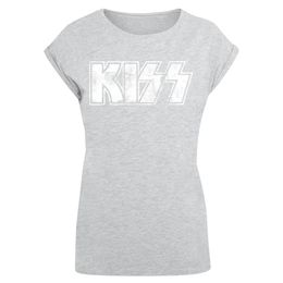 F4NT4STIC Extended Shoulder T-Shirt Kiss Rock Band Vintage Logo in grau meliert | Gr.: 4XL