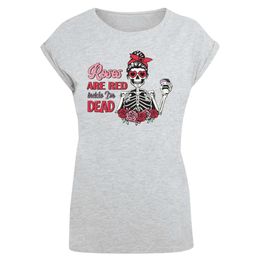 F4NT4STIC Extended Shoulder T-Shirt Anti Valentinstag Roses are red in grau meliert | Gr.: S
