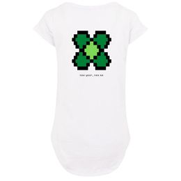 F4NT4STIC Long Cut T-Shirt Silvester Happy New Year Pixel Kleeblatt in weiß | Gr.: XL