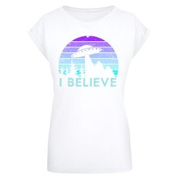 F4NT4STIC T-Shirt I BELIEVE UFO Alien Raumschiff Retro in wei&szlig; | Gr.: XL