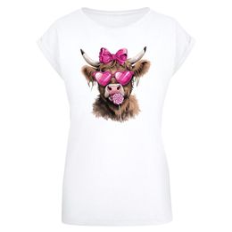 F4NT4STIC T-Shirt Highland Cow Valentinstag Sonnenbrille in wei&szlig; | Gr.: XXL