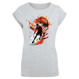 F4NT4STIC T-Shirt Basketball Splash Orange Sport SHORT SLEEVE in grau meliert | Gr.: XL