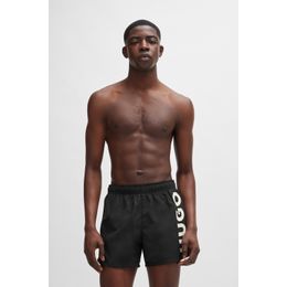 Badeshorts HUGO UNDERWEAR "ABAS", Herren, Gr. XL (54), N-Gr, schwarz (schwarz 001), Microfaser, Polyester, kontrastfarbene Details, unifarben, Badehosen Badeshorts, seitlich mit gro&szlig;em HUGO Logo-Print