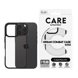 CARE BY PANZERGLASS Handyhülle "Urban Combat Case für Apple iPhone 16 Pro", schwarz (schwarz, transparent), B:11cm H:2cm T:19,5cm, Hüllen, Backcover, Schutzhülle, Handyschutzhülle, Case, Schutzcase, stoßfest