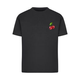 T-Shirt Merchcode "Merchcode Ladies Cherries 2 Tee", Damen, Gr. M, schwarz, 100% Baumwolle, bedruckt, oversize, Rundhals, Shirts T-Shirt