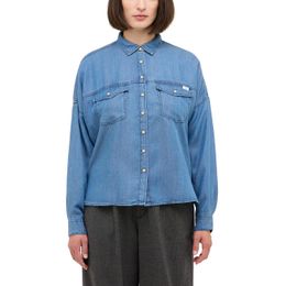 Mustang Damen Langarmbluse "Damen Style Dakota Shirt"blau 300, Gr. 36, unifarben, Twill, 100% Lyocell, Blusen