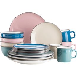 Mäser Kombiservice MÄSER "MAILA, Geschirr-Set, Steinzeug", petrol, altrosa, beige, dunkelblau, 16 Stk., Steinzeug, Geschirr-Sets, Kombiservice