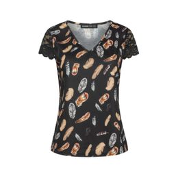 CLOUD 5IVE Damen T-Shirt "CLOUD 5IVE T-Shirt mit V-Neck und Spitzenansatz"schwarz, Gr. S, bedruckt, 95% Viskose, 5% Elasthan, Shirts
