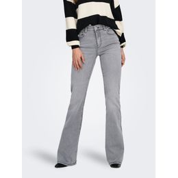 Only Damen Bootcut-Jeans "ONLLUSH MW RETRO FLARED DNM"grau denim, Gr. M, unifarben, Denim/Jeans, Obermaterial: 64% Baumwolle, 31% Polyester, 3%