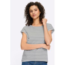 Heine Damen T-Shirt "Ringelshirt"wei&szlig;, steingrau, geringelt, Gr. 44, gemustert, gestreift, mehrfarbig, 100% Baumwolle, Shirts