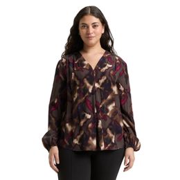 Tom Tailor PLUS Damen Langarmblusebraun blurry argyle, Gr. 44, bedruckt, Jersey, Obermaterial: 100% Viskose, Blusen, mit grafischem Muster und