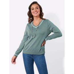 V-Ausschnitt-Pullover Casual Looks "V-Pullover", Damen, Gr. 50, jade, 100% Baumwolle, Pullover