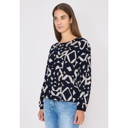 Cecil Damen Langarmbluseurban dunkelblau, Gr. L, gemustert, Stoff, 100% Viskose, Blusen, mit Elastiksaum