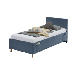 Höffner Polsterbett in Cord Cool blau Maße (cm): B: 100 H: 90 » Höffner