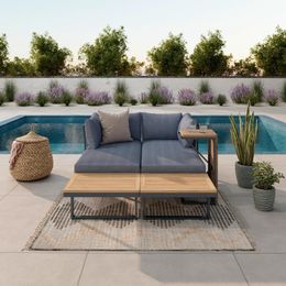 Ambia Garden Loungegarnitur Teakholz, Dunkelgrau, Teak, Holz, Metall, Teakholz, Hartholz, 56x70x60 cm, wetterbest&auml;ndig, Loungem&ouml;bel, Gartenlounge-Sets