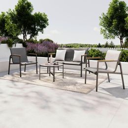 Ambia Garden Loungegarnitur, Grau, Natur, Dunkelgrau, Metall, Kunststoff, Glas, Textil, 4-teilig, Flachrohr, Loungem&ouml;bel, Gartenlounge-Sets