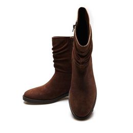 LANDS' END Veloursleder-Boots mit locker sitzendem Schaft, Damen,  Braun, Rauleder, by Lands' End