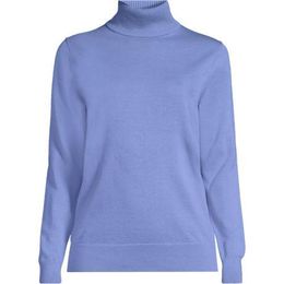 LANDS' END Feinstrick-Rollkragenpullover aus Baumwolle, Damen,  Blau, Baumwolle, by Lands' End