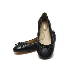 LANDS' END Ballerinas mit Schleife, Damen,  Schwarz, Leder, by Lands' End