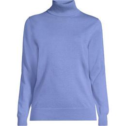LANDS' END Feinstrick-Rollkragenpullover aus Baumwolle, Damen,  Blau, Baumwolle, by Lands' End