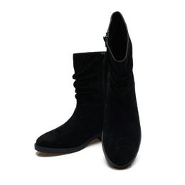 LANDS' END Veloursleder-Boots mit locker sitzendem Schaft, Damen,  Schwarz, Rauleder, by Lands' End