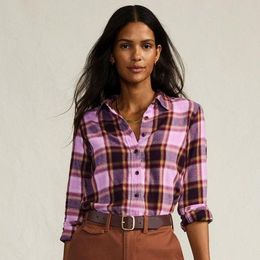 LANDS' END Boyfriend-Bluse aus Flanell, Damen,  Pink, Baumwolle, by Lands' End