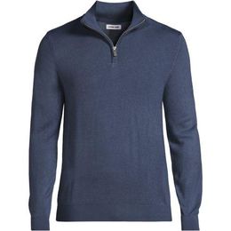 LANDS' END CashTouch Feinstrick-Pullover mit Rei&szlig;verschluss, Herren,  Blau, Polyester, by Lands' End