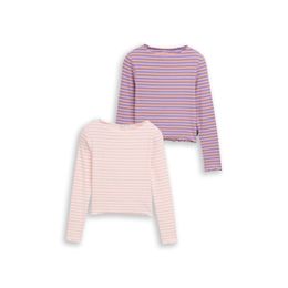 Tom Tailor M&auml;dchen Ripp Langarmshirt im 2er-Pack mit Streifenmuster, rosa, Gestreift, Gr. 152