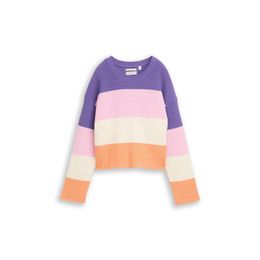 Tom Tailor M&auml;dchen Cropped Strickpullover mit Colour Blocking, lila, Gestreift, Gr. 164